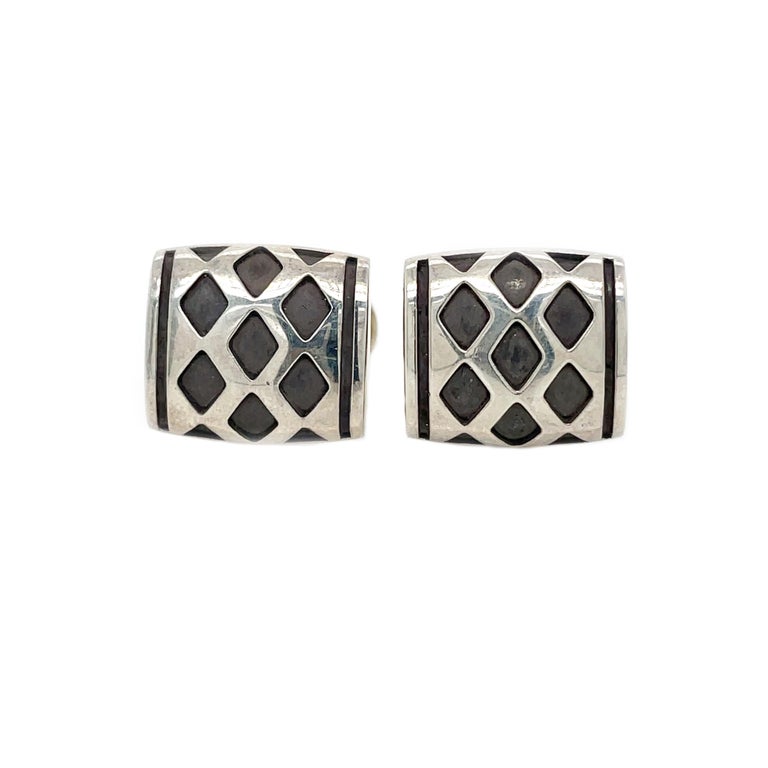 Sterling Silver Diamond Pattern Cufflinks For Sale at 1stDibs