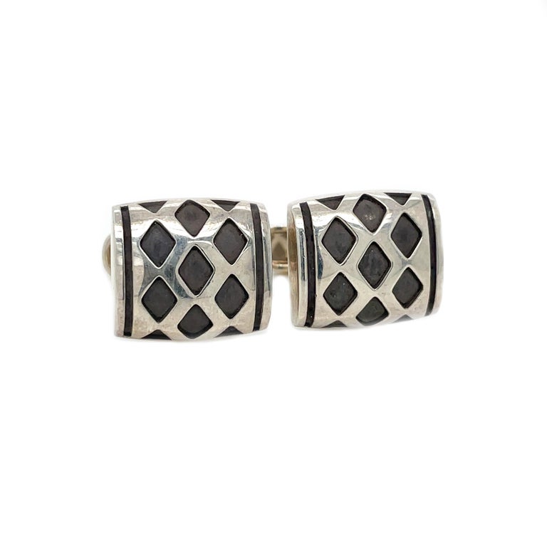 Sterling Silver Diamond Pattern Cufflinks For Sale at 1stDibs