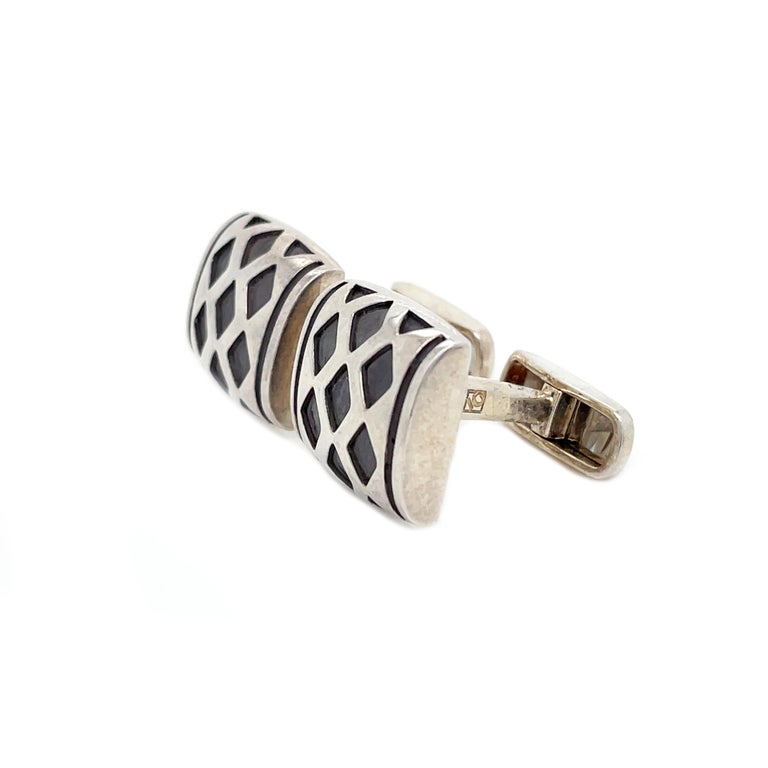 Sterling Silver Diamond Pattern Cufflinks For Sale at 1stDibs