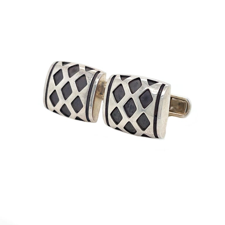 Sterling Silver Diamond Pattern Cufflinks For Sale at 1stDibs
