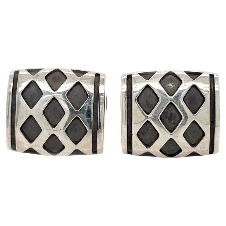 Sterling Silver Diamond Pattern Cufflinks For Sale at 1stDibs