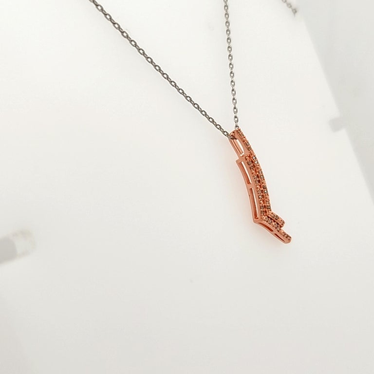 Sterling Silver Double Vertical and Brown Diamond 925 Pendant For Sale ...