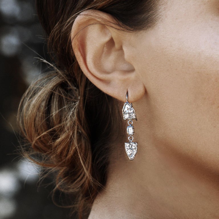 Sterling Silver Drop Earrings with Fancy Shaped White Topaz For Sale at 1stDibs