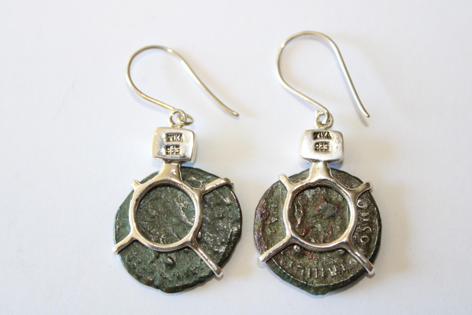 Sterling Silver Earrings with Antique Roman Coin and Peridot Accent ...
