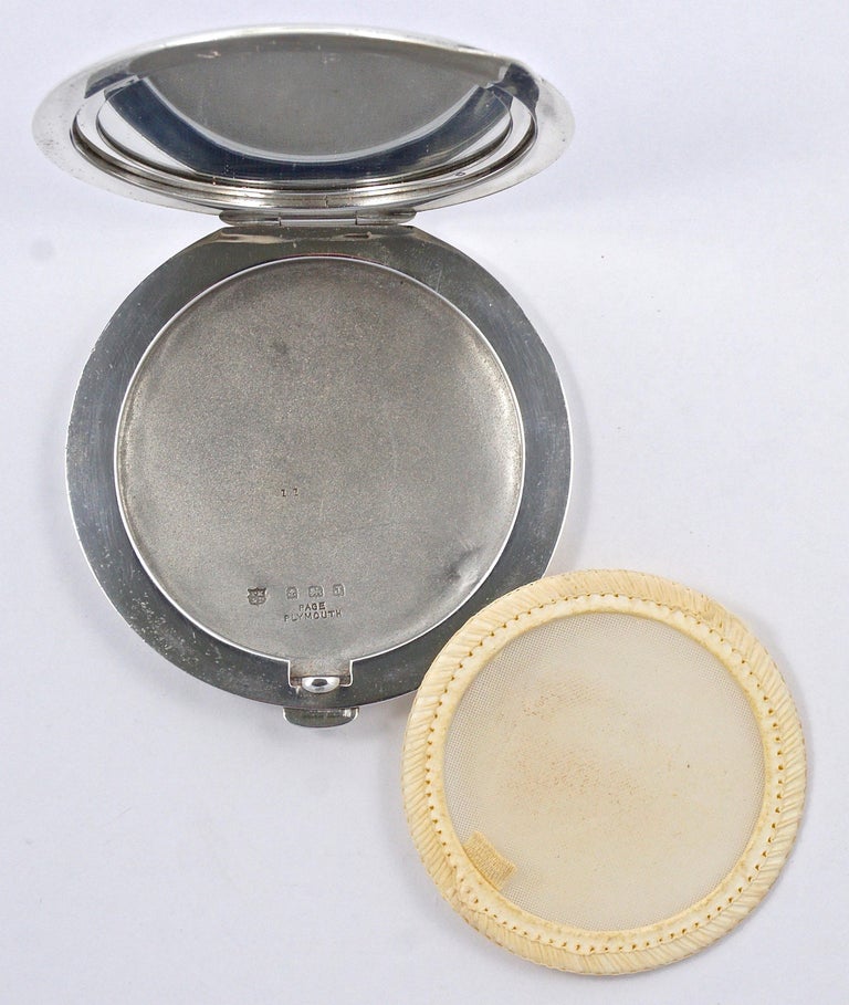 Sterling Silver Enamel Guilloche Powder Compact with Royal Navy ...