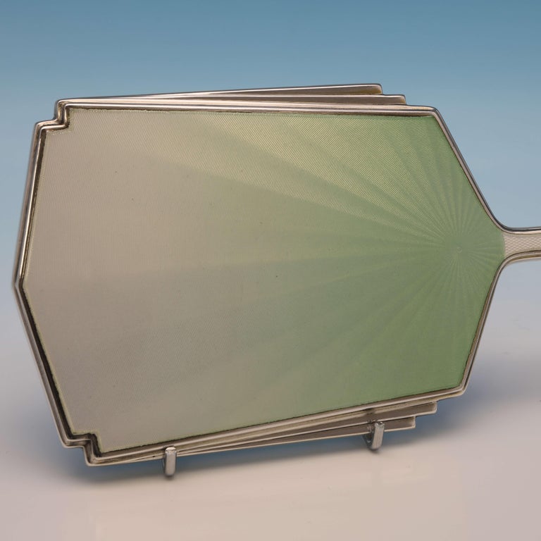 Art Deco Enamel and Sterling Silver Hand Mirror - Green to White ...