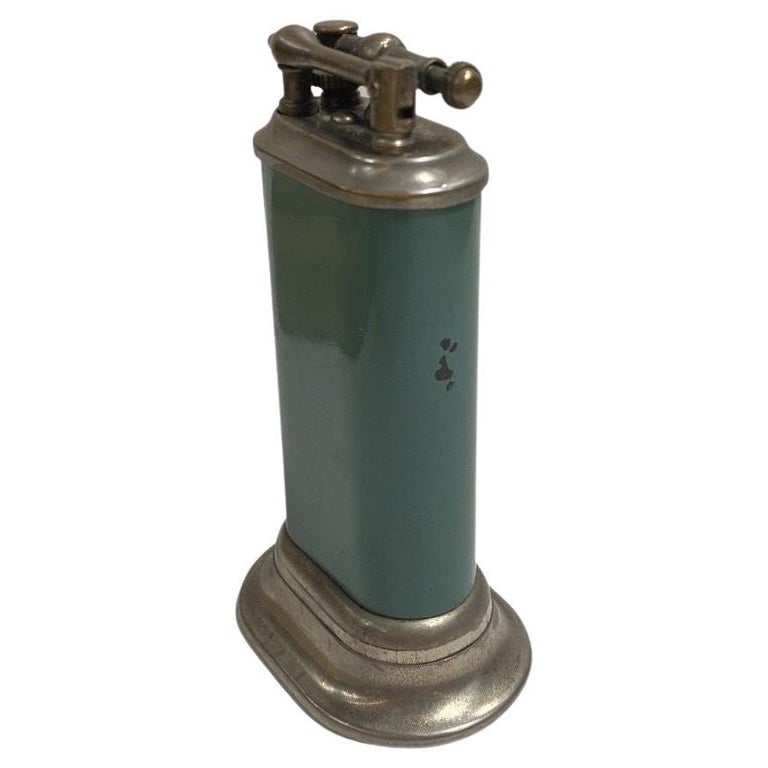 Sterling Silver Enamled Jade Green Lift Arm Table Cigarette Lighter by ...