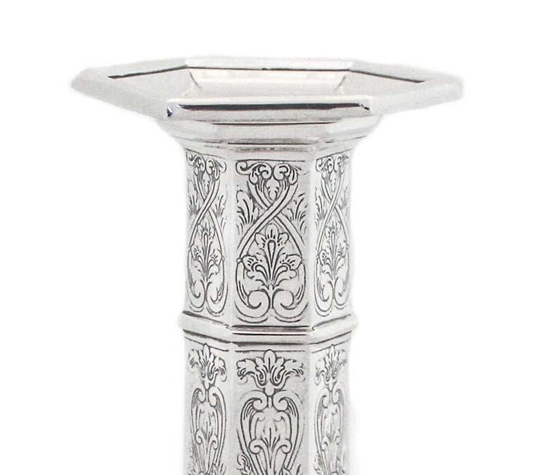 Sterling Silver Etched Candlesticks For Sale at 1stDibs