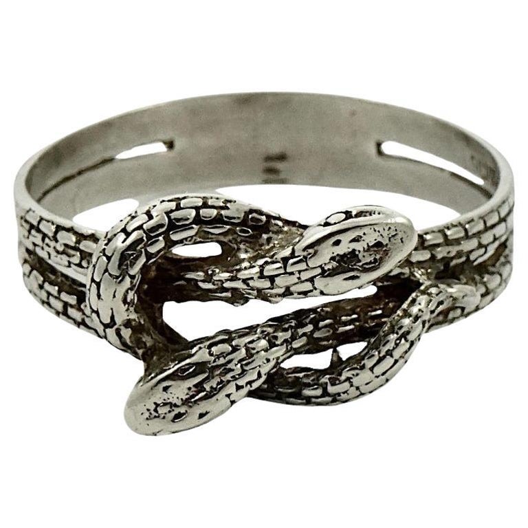 Sterling Silver Etched Double Snake Ring at 1stDibs