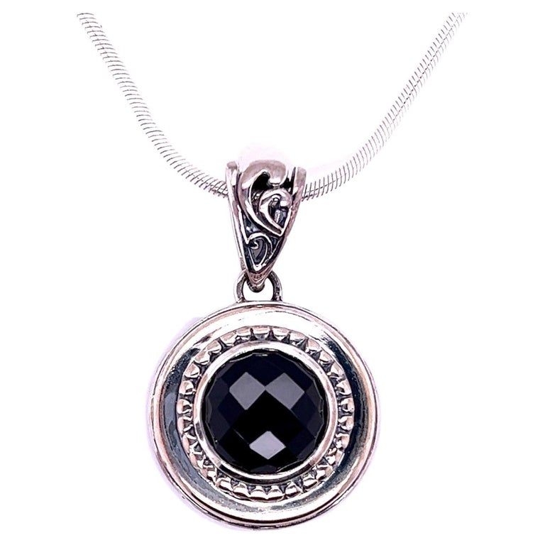 Sterling Silver Faceted Circular Onyx Designer Pendant Necklace For ...