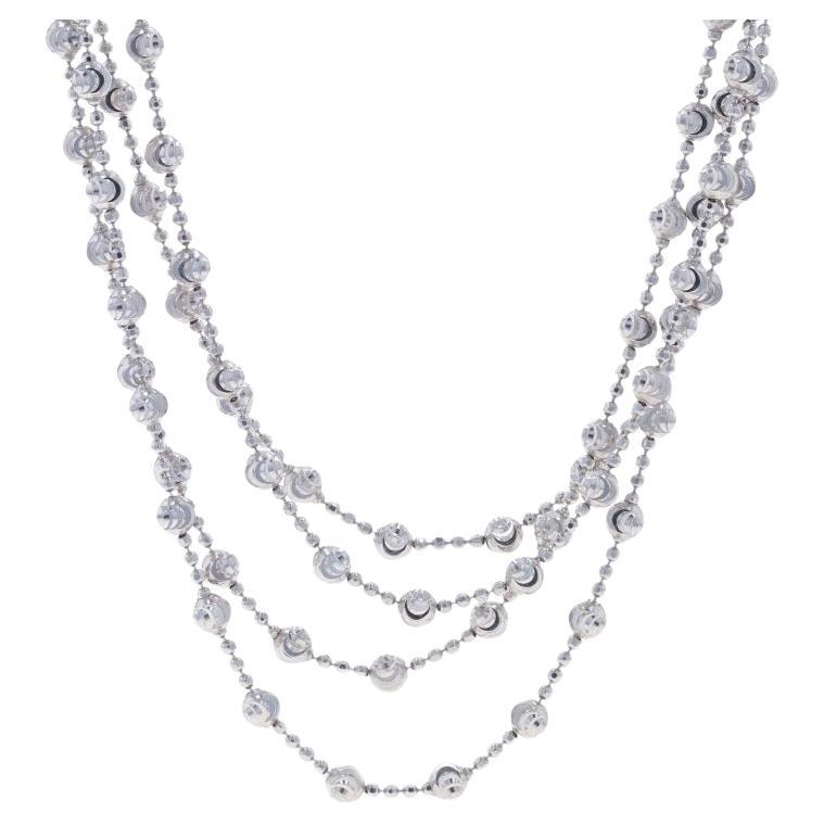 Sterling Silver Fancy Diamond Cut Bead Chain Four-Strand Necklace 35 3/ ...