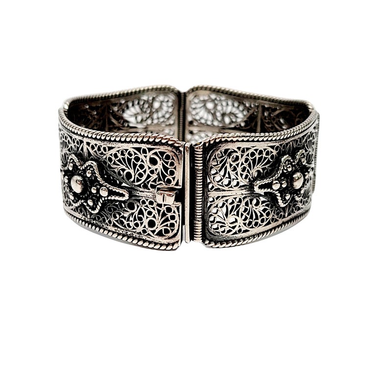 Sterling Silver Filigree Hinged Panel Link Bracelet For Sale at 1stDibs