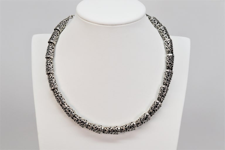 Sterling Silver Filigree Link Collar Necklace For Sale at 1stDibs