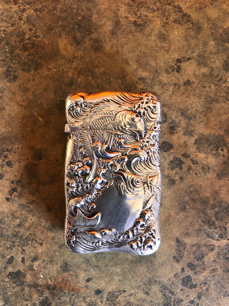 Sterling Silver Fish Pattern Repousse Match Safe / Vesta at 1stDibs