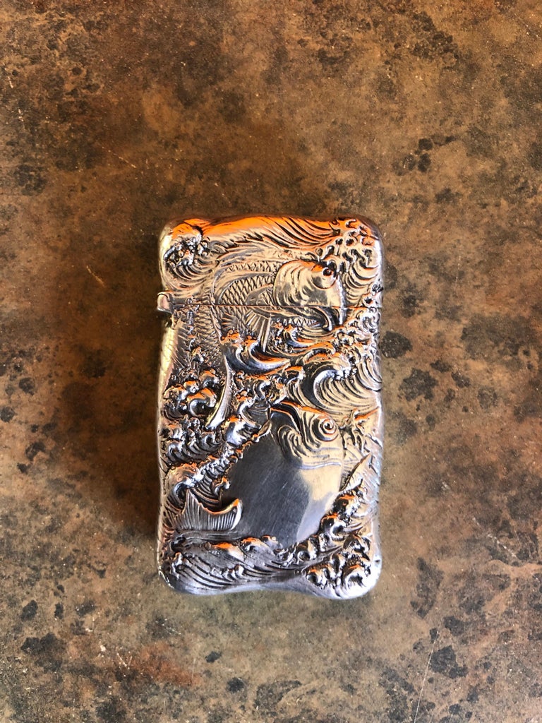 Sterling Silver Fish Pattern Repousse Match Safe / Vesta at 1stDibs