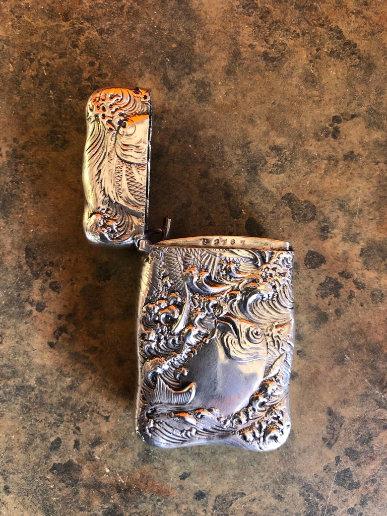 Sterling Silver Fish Pattern Repousse Match Safe / Vesta at 1stDibs