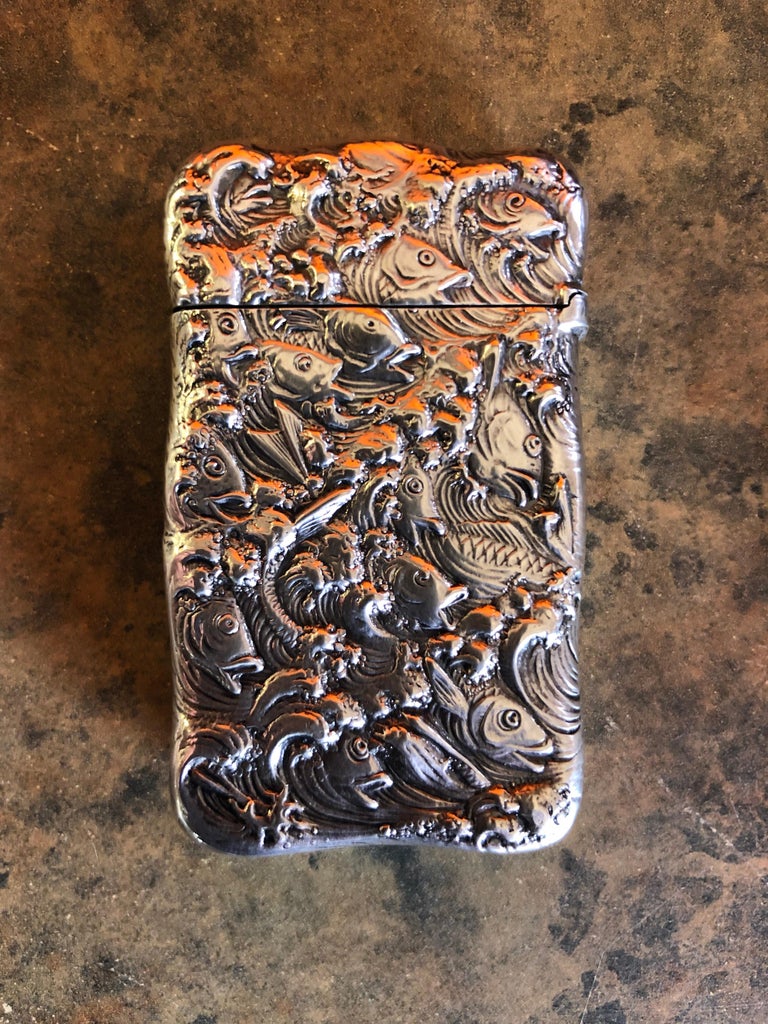 Sterling Silver Fish Pattern Repousse Match Safe / Vesta at 1stDibs