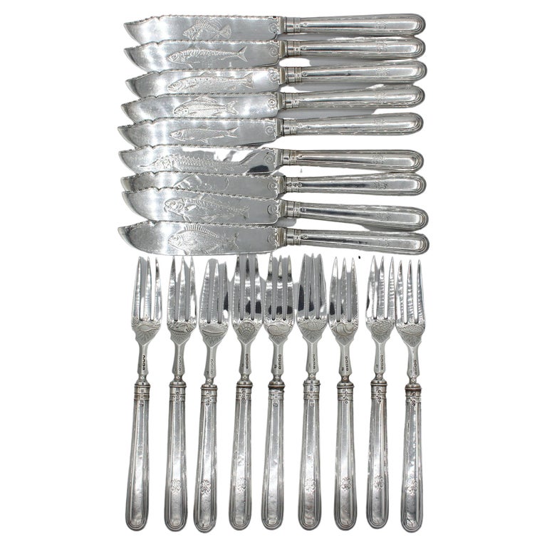 1876, London, Sterling Silver Fish Service, 18 Pieces at 1stDibs