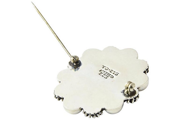 Sterling Silver Floral Frame with Turquoise Center Brooch For Sale at ...