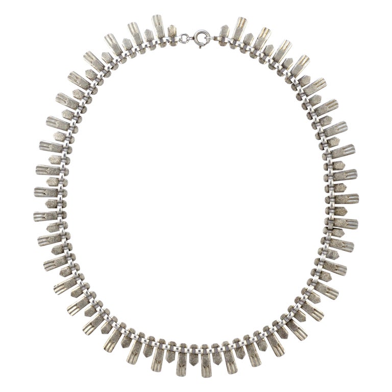 Sterling Silver Fringe Design Link Necklace circa 1970s For Sale at 1stDibs