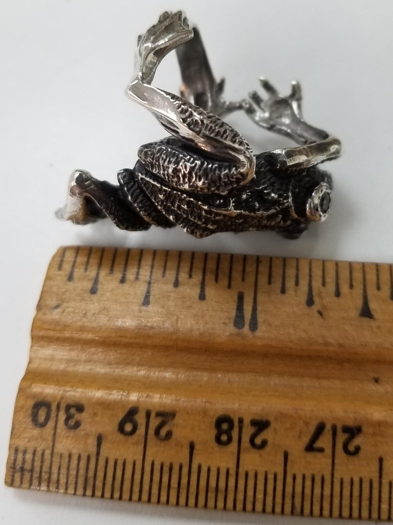 Sterling Silver Frog with Green Sapphire as Eyes Weighing .24pts at 1stDibs