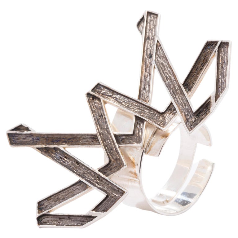 Sterling silver geometric handmade contemporary ring For Sale at 1stDibs