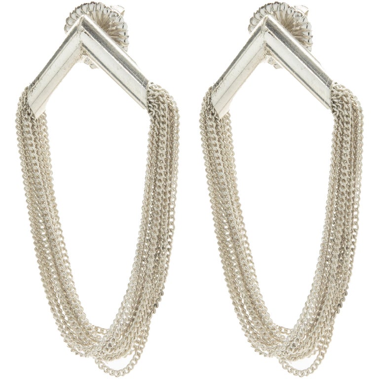 Sterling Silver Geometric Mesh Drop Earrings For Sale at 1stDibs