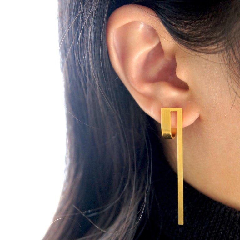 Sterling Silver Gold Plated Curve Asymmetry Extension Earrings For Sale ...