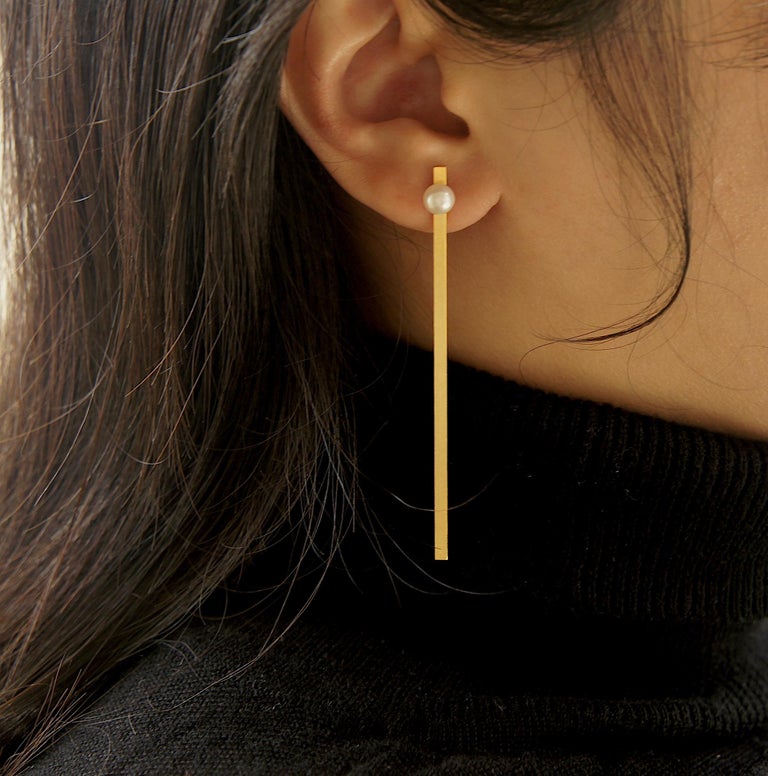 Sterling Silver Gold-Plated Long Extension Pearl Earrings For Sale at ...