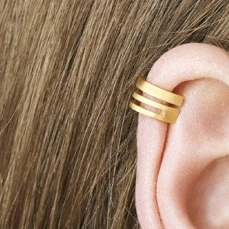 Sterling Silver Gold Plated Triple Lines Earcuff Earring For Sale at 1stDibs