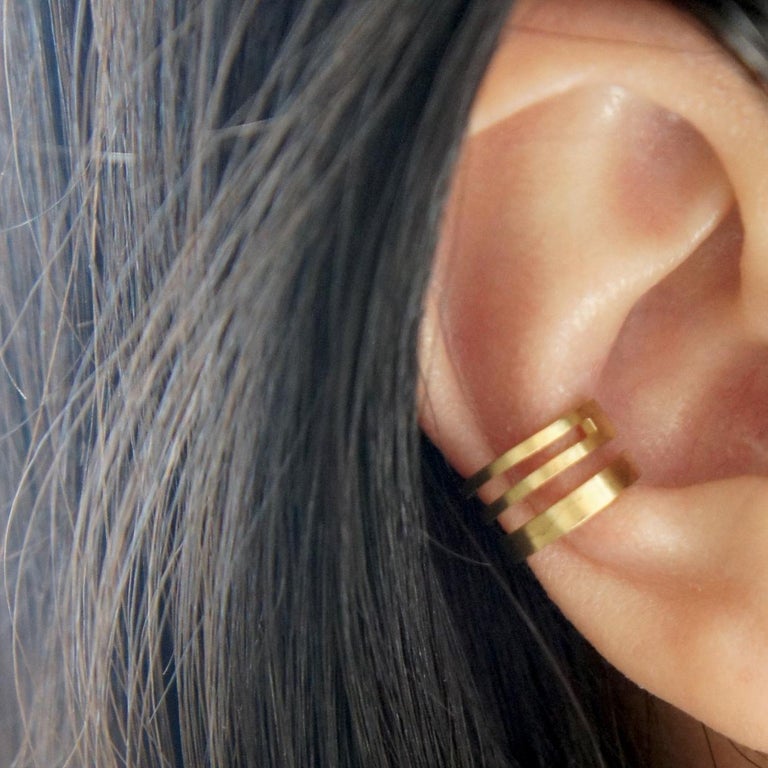 Sterling Silver Gold Plated Triple Lines Ear cuff Earring For Sale at ...