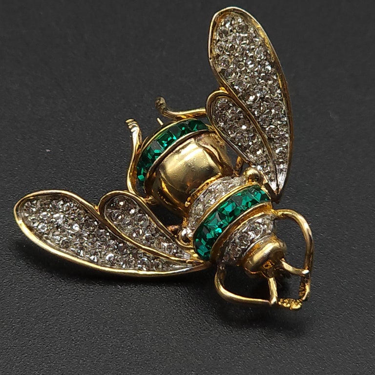Sterling Silver Gold Vermeil Green Swarovski Crystal Bee Wasp Pin ...
