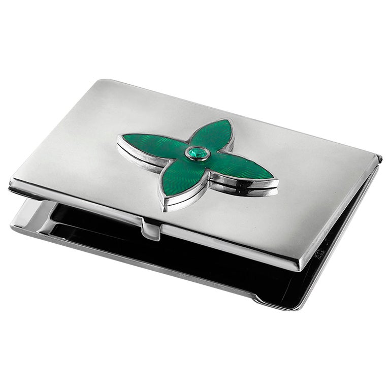 Sterling Silver Guilloché Green Enamel Emerald Card Case For Sale at ...