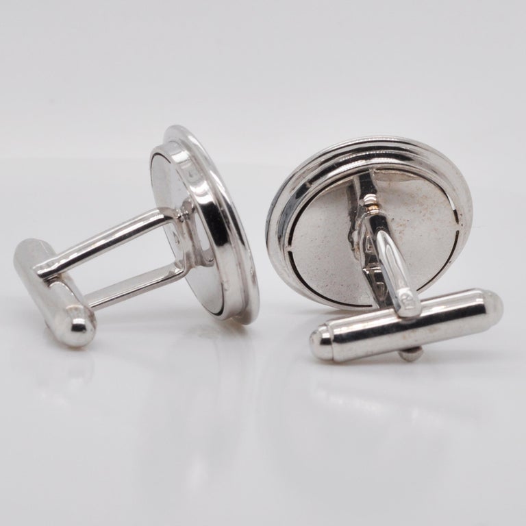 Sterling Silver Hand Carved Chalcedony Ship Yacht Cufflinks For Sale at ...
