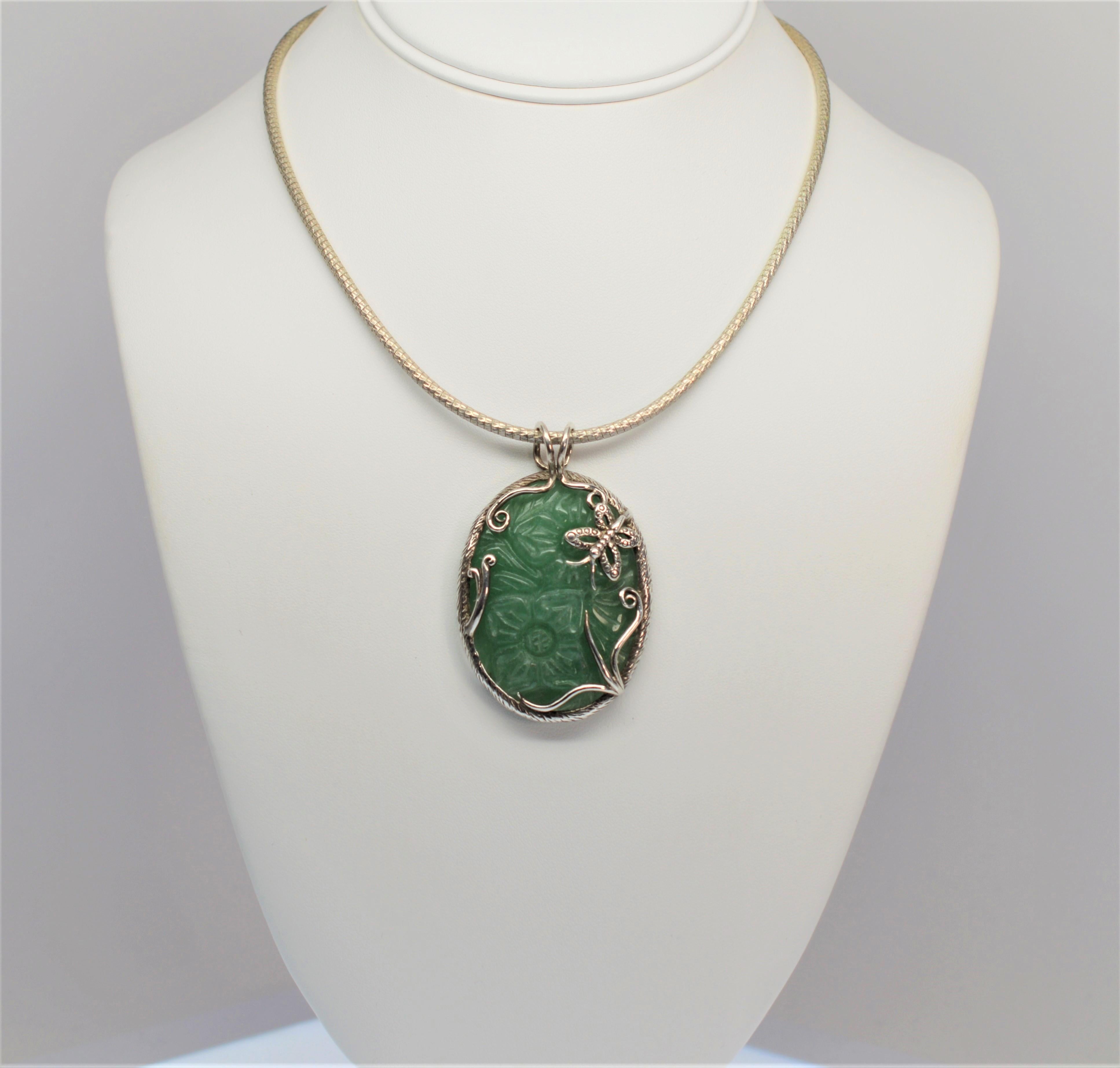 Sterling Silver Hand Carved Jade Stone Pendant Necklace At 1stdibs