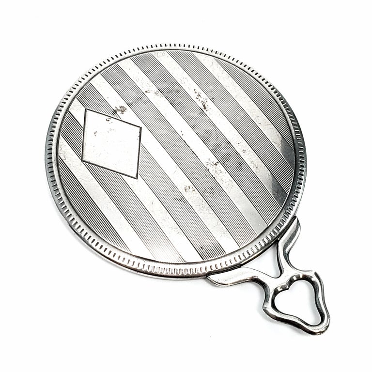 Sterling Silver Hand Pocket Mirror with Monogram at 1stDibs