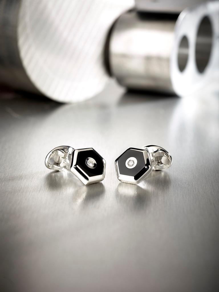 Sterling Silver Hexagonal Cufflinks with Onyx and Diamond For Sale at ...