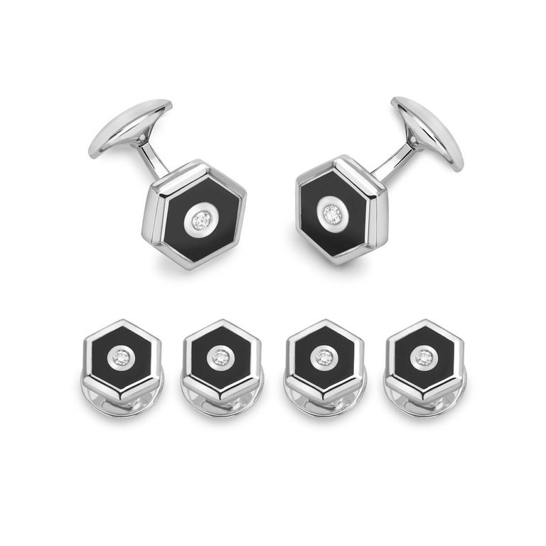 Sterling Silver Hexagonal Cufflinks with Onyx and Diamond For Sale at ...