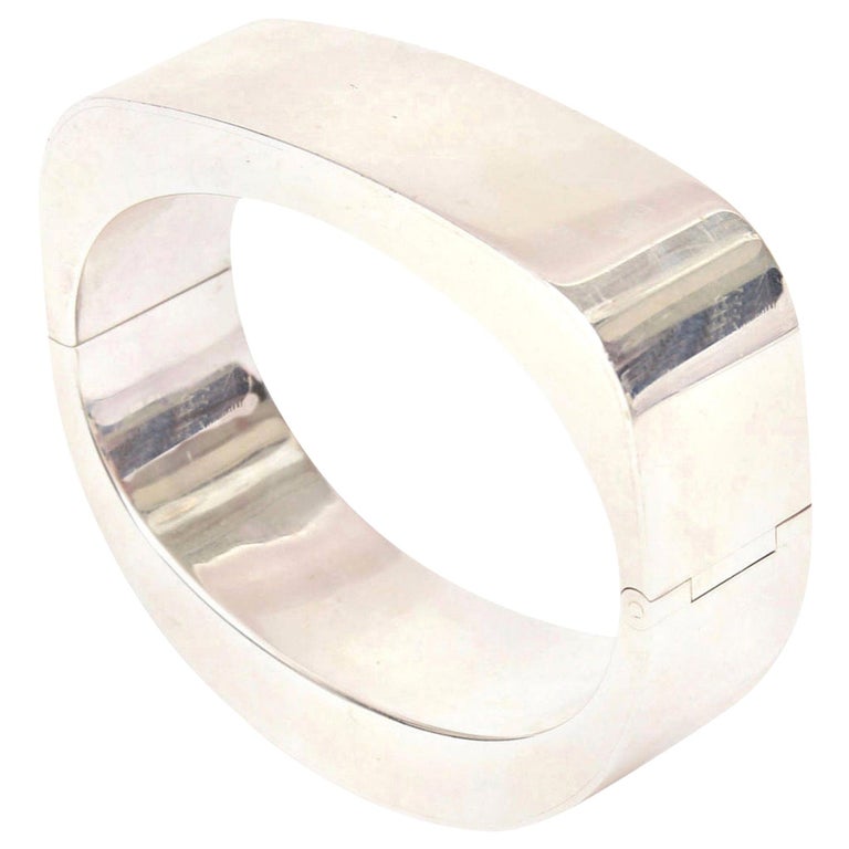 Sterling Silver Hinged Modernist Cuff Bracelet For Sale at 1stDibs