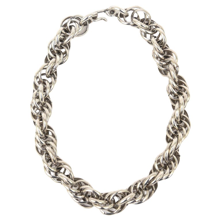 Sterling Silver Italian Hallmark Twisted Link Sculptural Collar ...