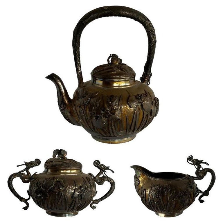 Sterling Silver Japanese Dragon Tea Set by Arthur and Bond Yokohama For ...