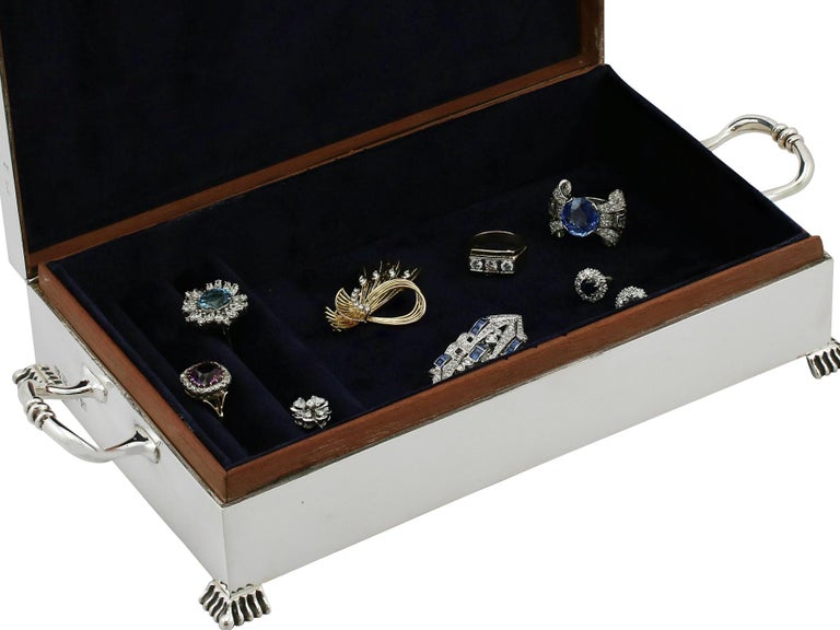 Vintage 1957 Art Deco Style Sterling Silver Jewelry Box For Sale at 1stDibs