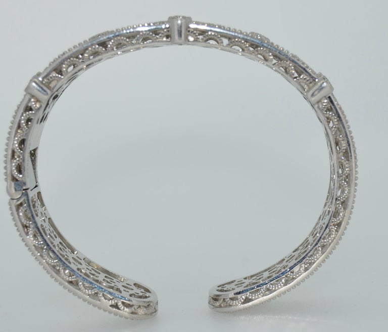 Sterling Silver Judith Ripka Crystal Hinged Cuff Bracelet For Sale at ...