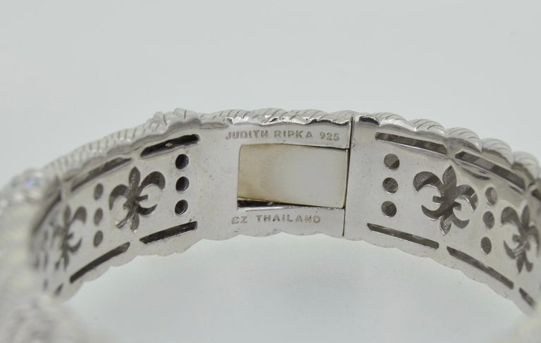 Sterling Silver Judith Ripka Crystal Hinged Cuff Bracelet For Sale at ...