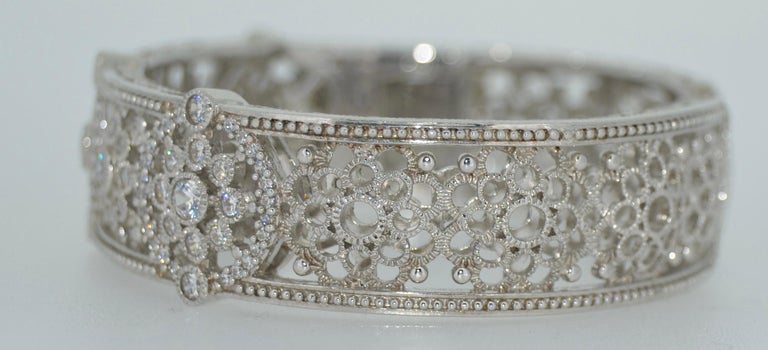 Sterling Silver Judith Ripka Crystal Hinged Cuff Bracelet For Sale at ...