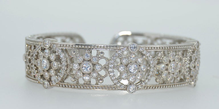 Sterling Silver Judith Ripka Crystal Hinged Cuff Bracelet For Sale at ...