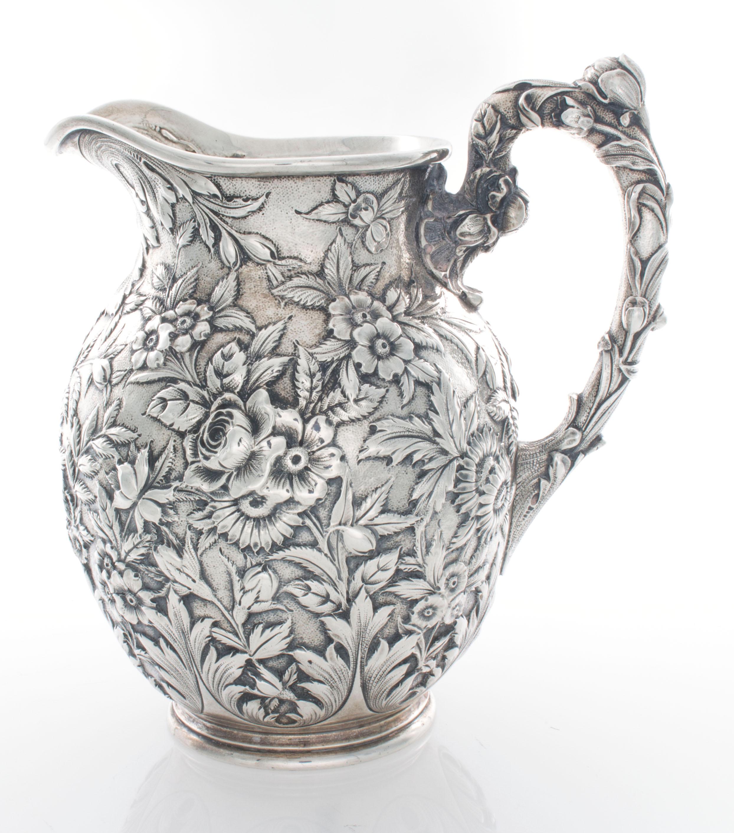 Sterling Silver Kirk and Sons Repousse Pitcher For Sale at 1stDibs