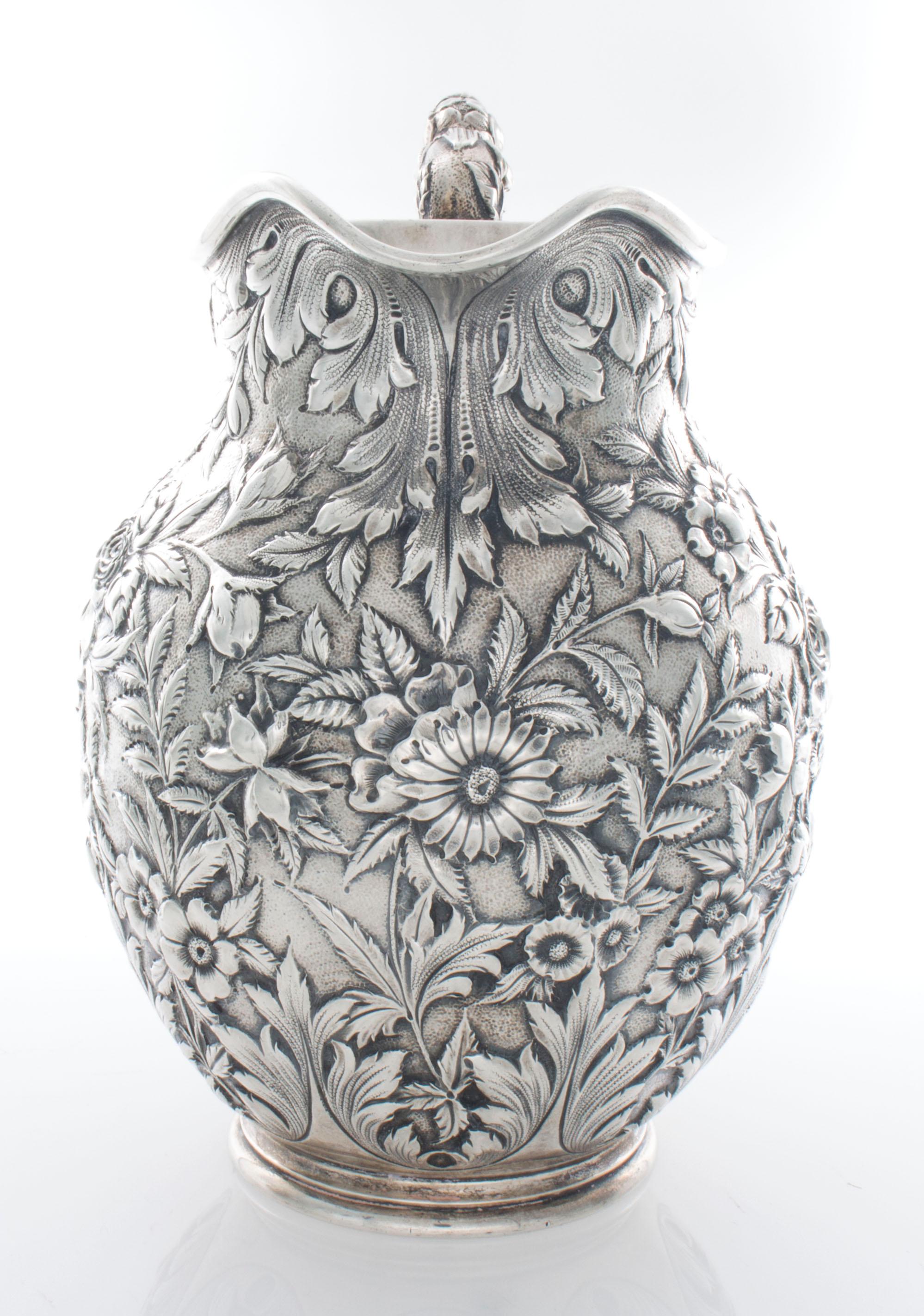 Sterling Silver Kirk and Sons Repousse Pitcher For Sale at 1stDibs