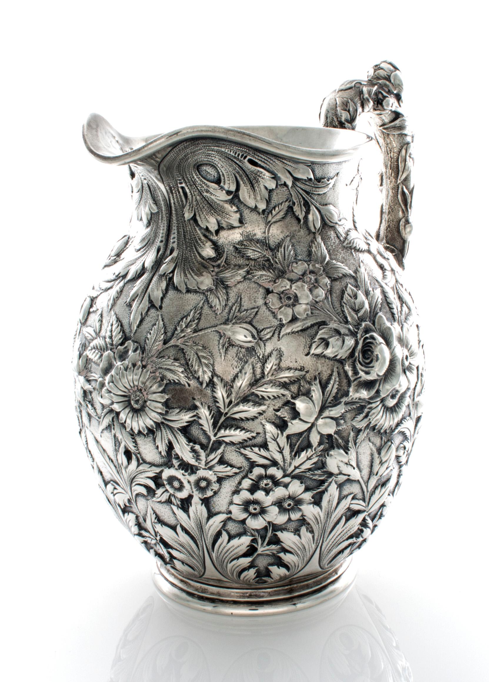 Sterling Silver Kirk and Sons Repousse Pitcher For Sale at 1stDibs