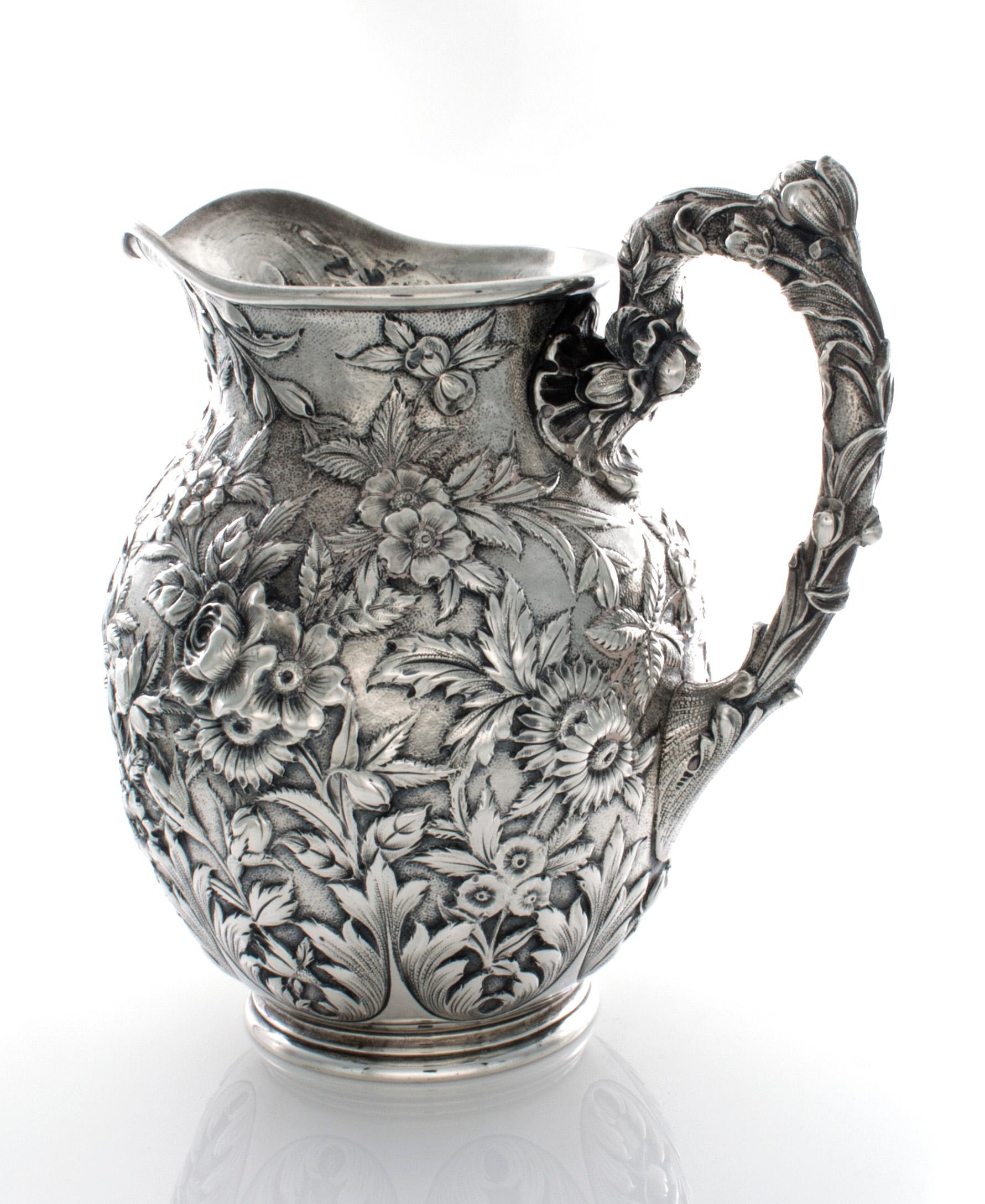 Sterling Silver Kirk and Sons Repousse Pitcher For Sale at 1stDibs